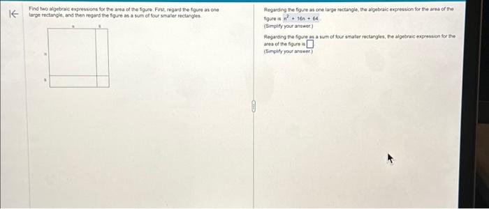 Solved K Find two algebraic expressions for the area of the | Chegg.com