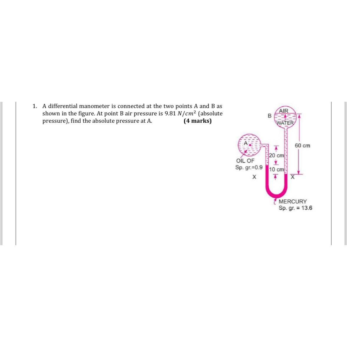 Solved A differential manometer is connected at the two | Chegg.com