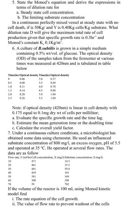 Solved 5. State the Monod's equation and derive the | Chegg.com