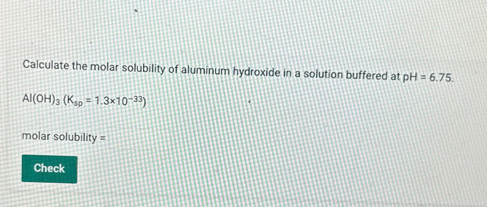 Solved Calculate the molar solubility of aluminum hydroxide | Chegg.com