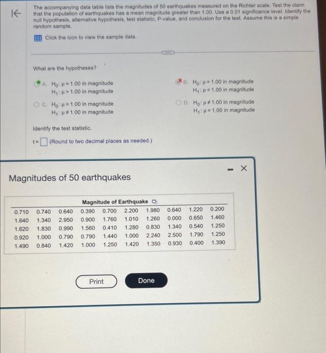 Solved The accompanying data table ists the magnitudes of 50 | Chegg.com