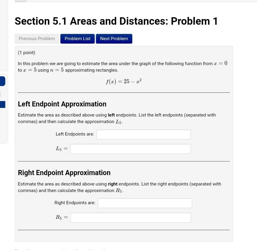 Solved Section 5.1 Areas and Distances: Problem 1 Previous | Chegg.com