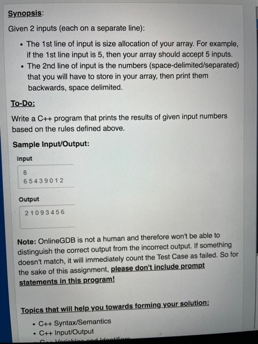Solved Synopsis: Given 2 inputs (each on a separate line): - | Chegg.com