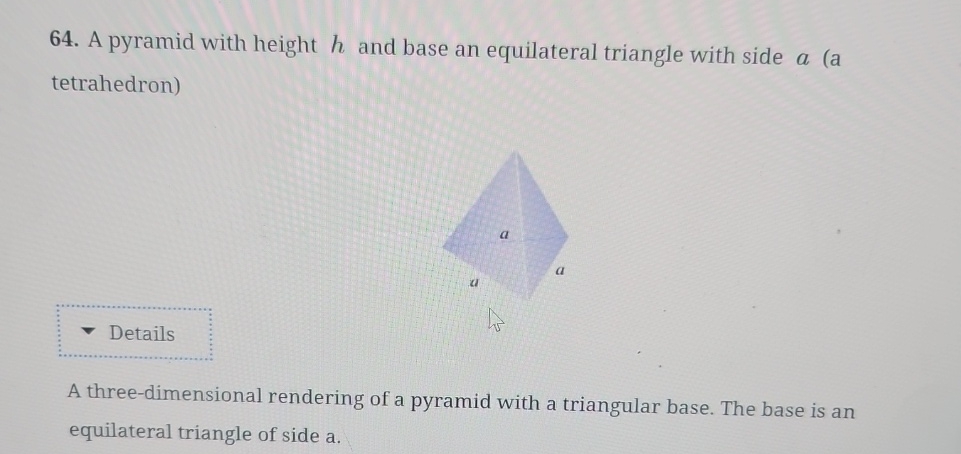 Solved A pyramid with height h ﻿and base an equilateral | Chegg.com
