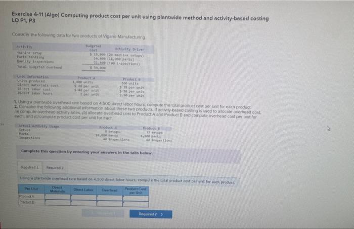 Exercise 4.11 (Algo) Computing product cost per unit | Chegg.com