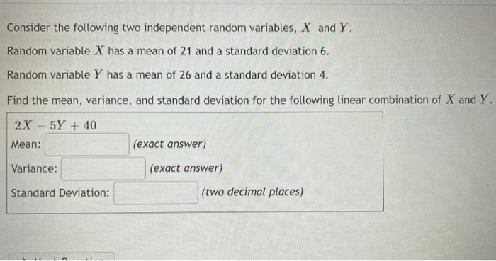 Solved Consider the following two independent random | Chegg.com