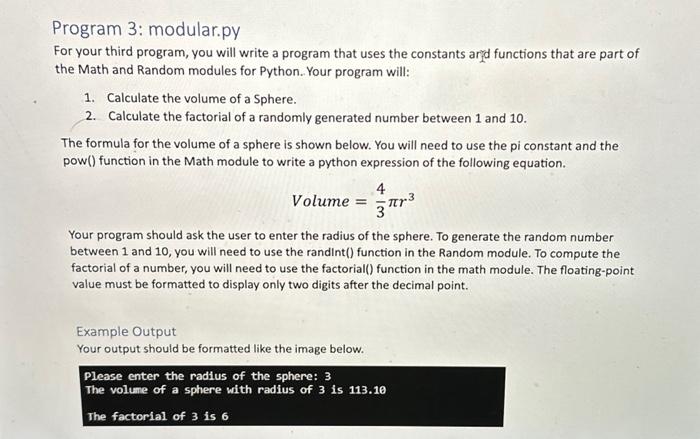 Solved Program 3: modular.py For your third program, you | Chegg.com