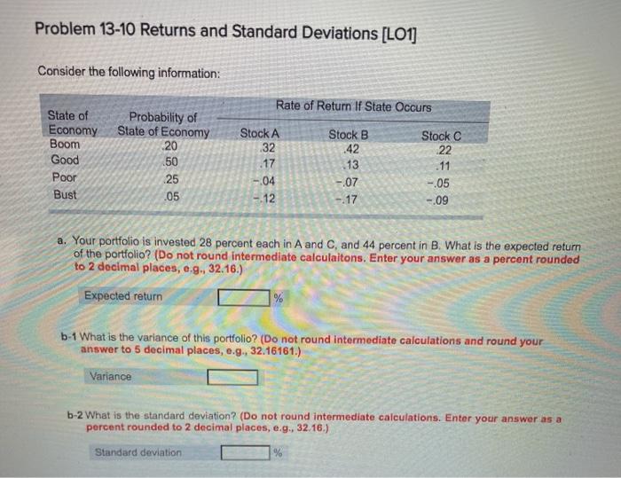 Solved Problem 13-10 Returns and Standard Deviations [LO1] | Chegg.com
