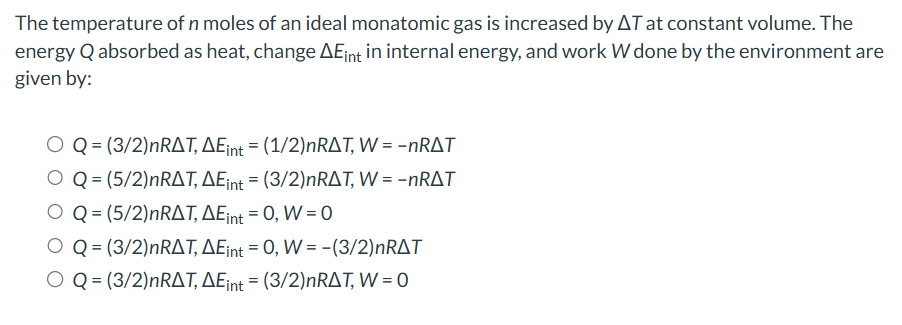 Solved The temperature of n ﻿moles of an ﻿ideal monatomic | Chegg.com