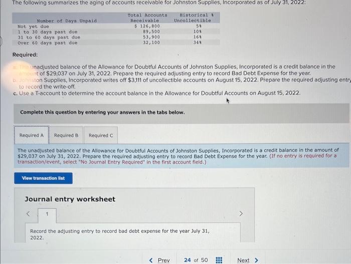 Solved inadjusted balance of the Allowance for Doubtful | Chegg.com