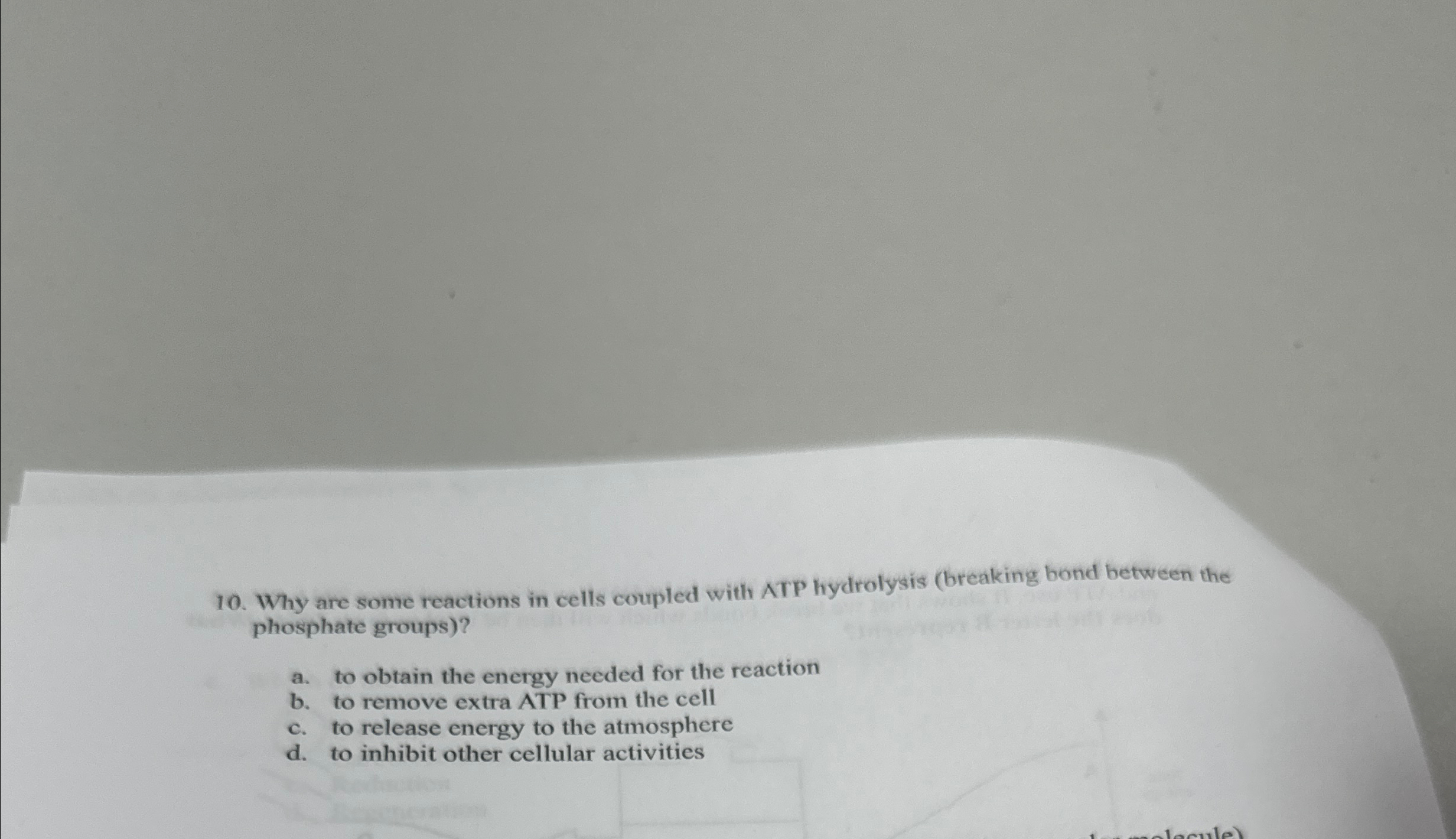 Solved Why are some reactions in cells coupled with ATP | Chegg.com