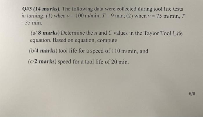 Solved QH3 (14 marks). The following data were collected | Chegg.com