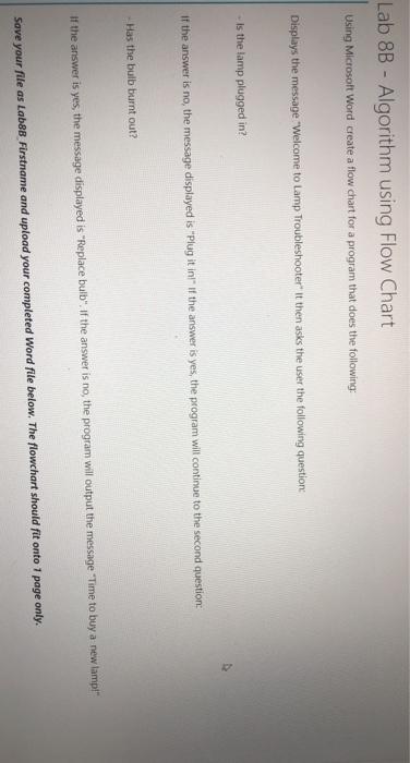 Solved Lab 8B - Algorithm using Flow Chart Using Microsoft | Chegg.com