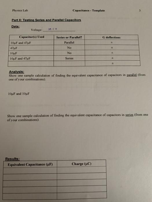 Physics Lab Capacitance - Template 3 Part II: Testing | Chegg.com