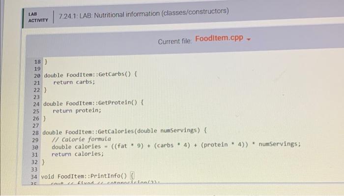 Solved 7.24 LAB: Nutritional information | Chegg.com