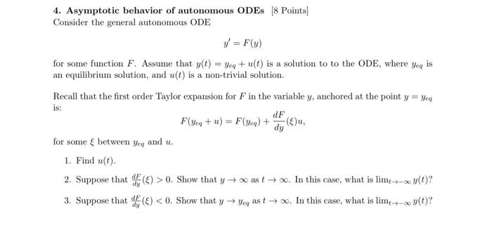 Solved 4. Asymptotic behavior of autonomous ODEs [8 Points] | Chegg.com