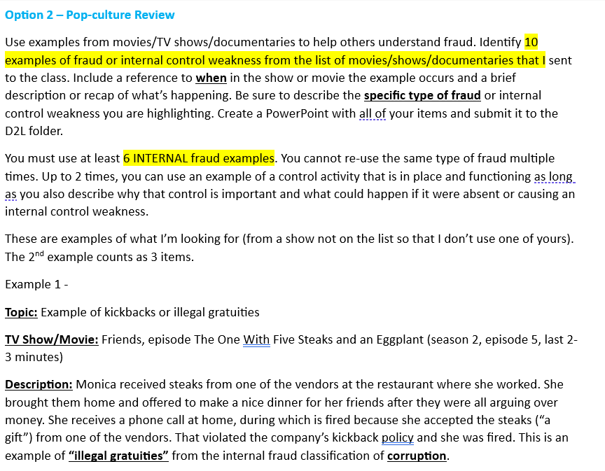 Solved Option 2 - ﻿Pop-culture ReviewUse examples from | Chegg.com
