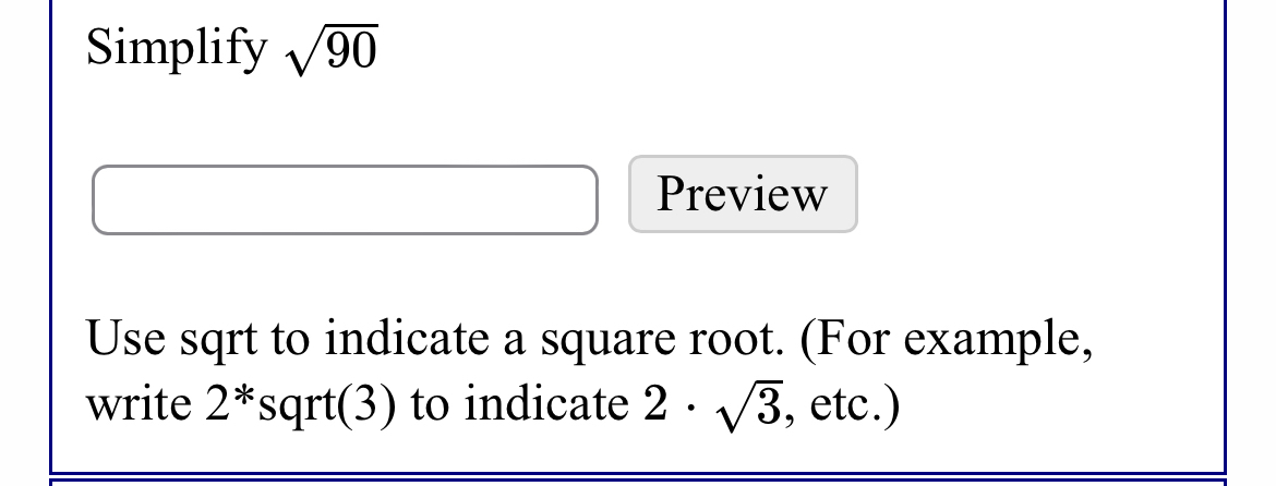 Solved Simplify 902Use sqrt to indicate a square root. (For | Chegg.com