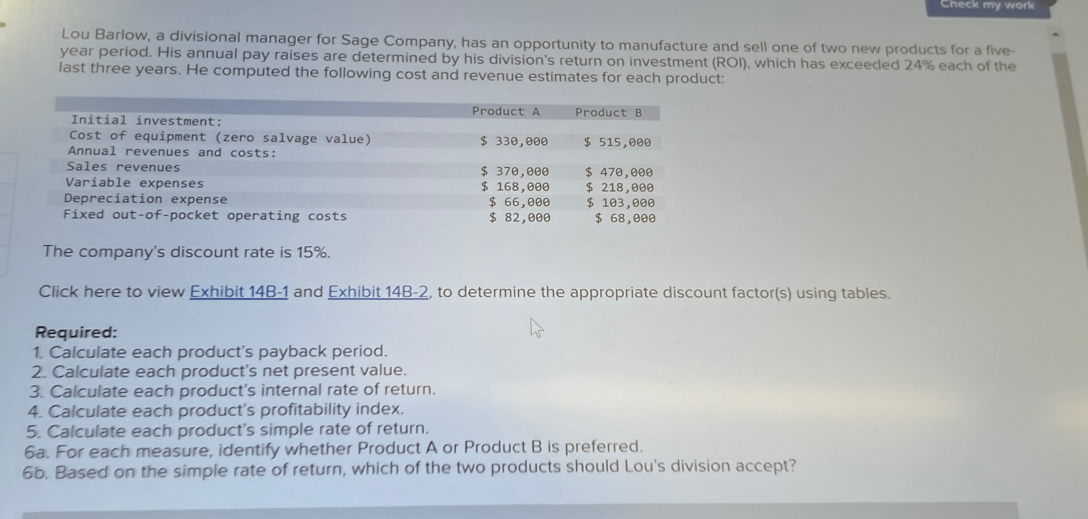 Solved Check my workLou Barlow, a divisional manager for | Chegg.com
