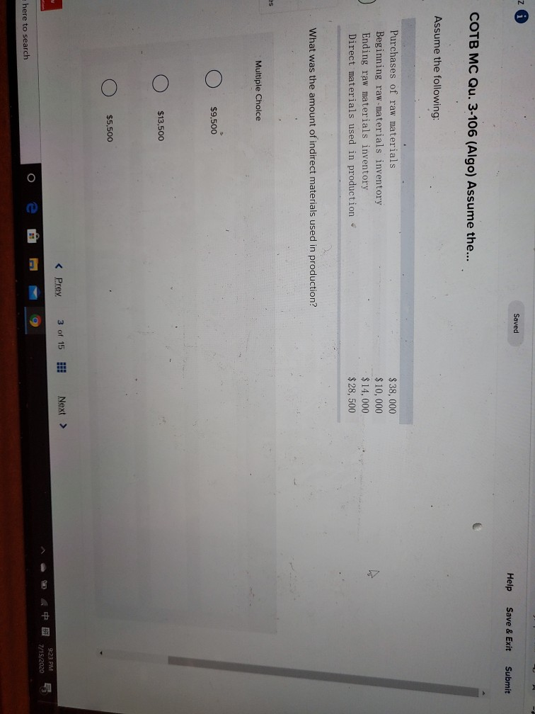 Solved ZG Saved Help Save & Exit Submit COTB MC Qu. 3-106 | Chegg.com