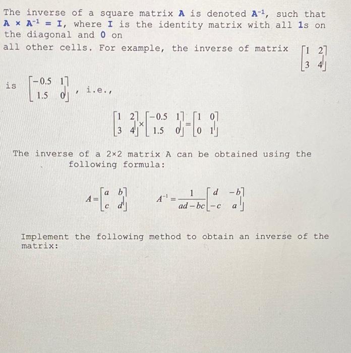 Solved The inverse of a square matrix A is denoted A-2, such | Chegg.com