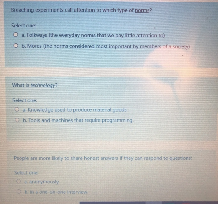 Solved Breaching experiments call attention to which type of | Chegg.com