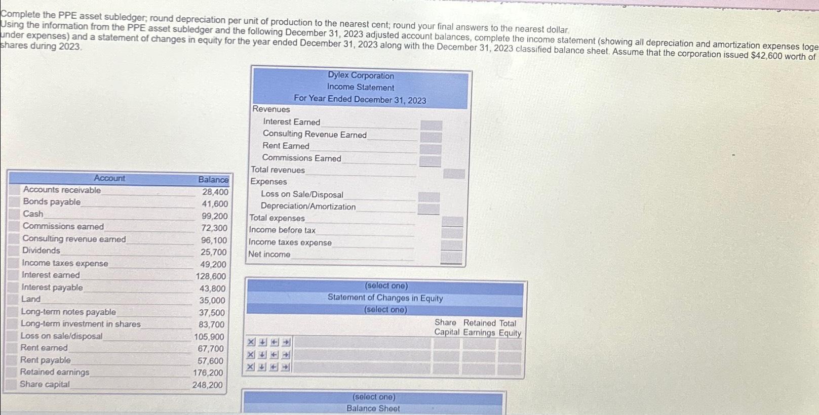 Complete the PPE asset subledger; round depreciation | Chegg.com
