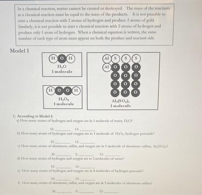 Solved a In a chemical reaction, matter cannot be created or | Chegg.com