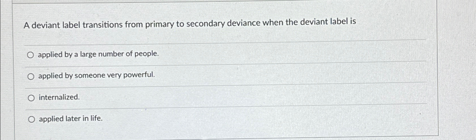 Solved A deviant label transitions from primary to secondary | Chegg.com