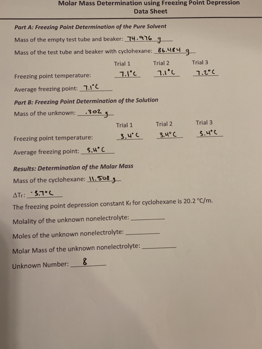 Solved Molar Mass Determination using Freezing Point | Chegg.com