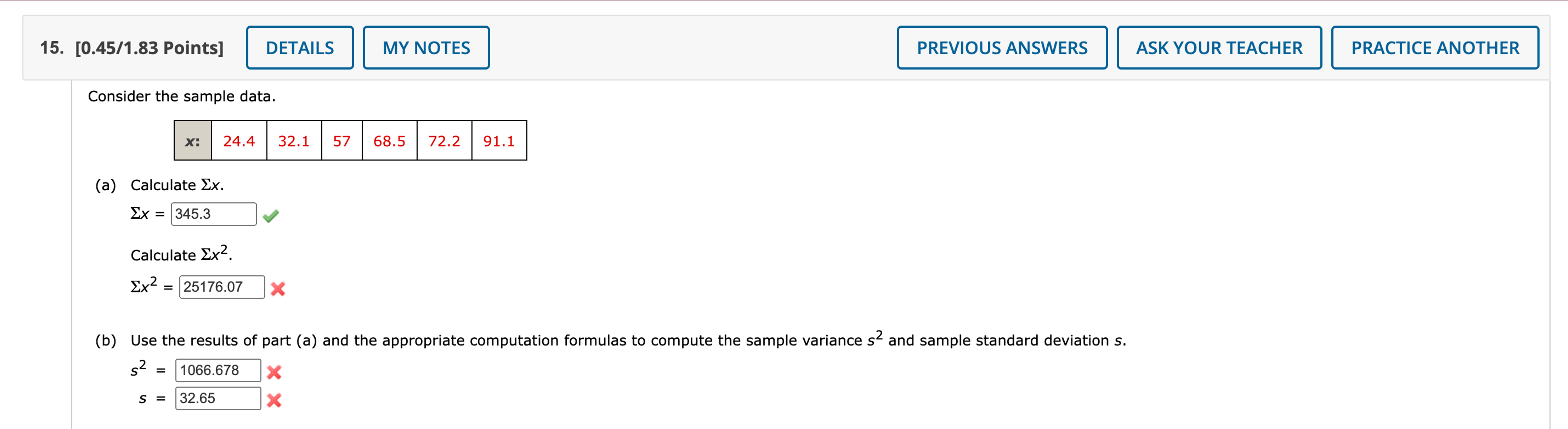 Solved Consider the sample data.(a) ﻿Calculate | Chegg.com