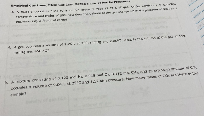 Solved Empirical Gas Laws, Ideal Gas Law, Dalton's Law of | Chegg.com