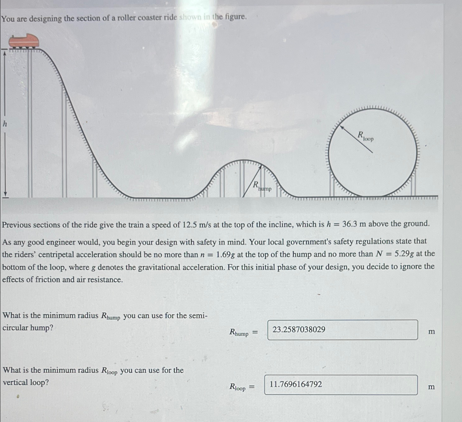 Solved You are designing the section of a roller coaster | Chegg.com