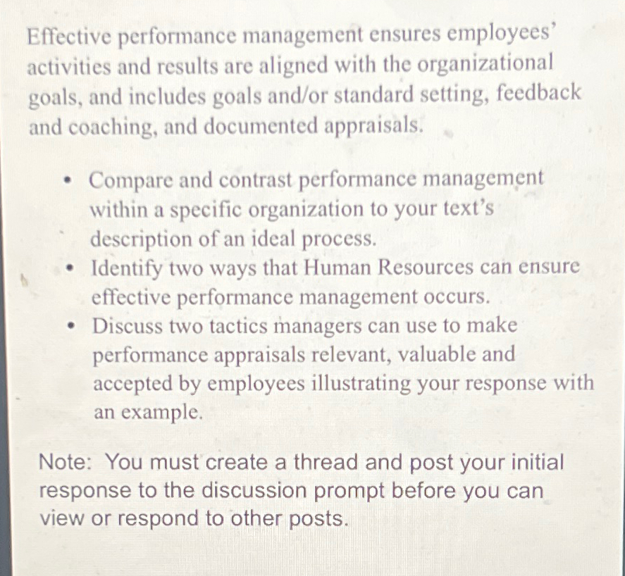 Solved Effective performance management ensures employees' | Chegg.com