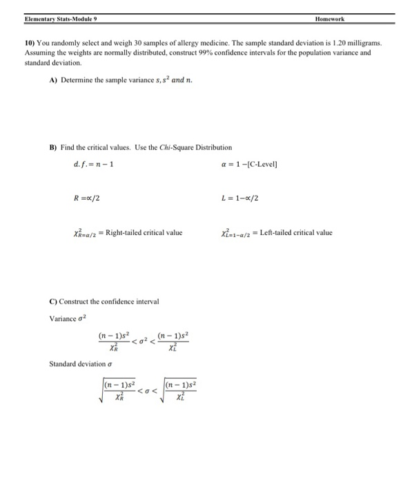 Solved Elementary Stats- Module 9 Homework 10) You randomly | Chegg.com