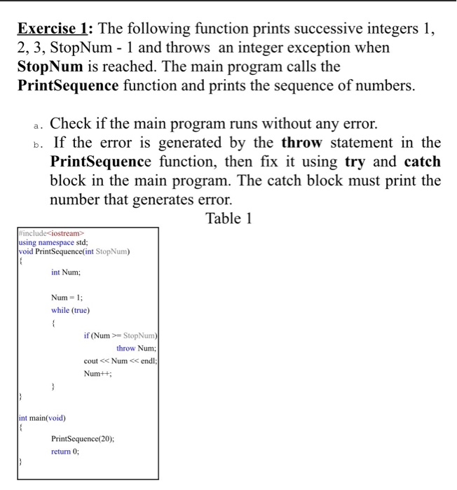 Solved Exercise 1: The following function prints successive | Chegg.com