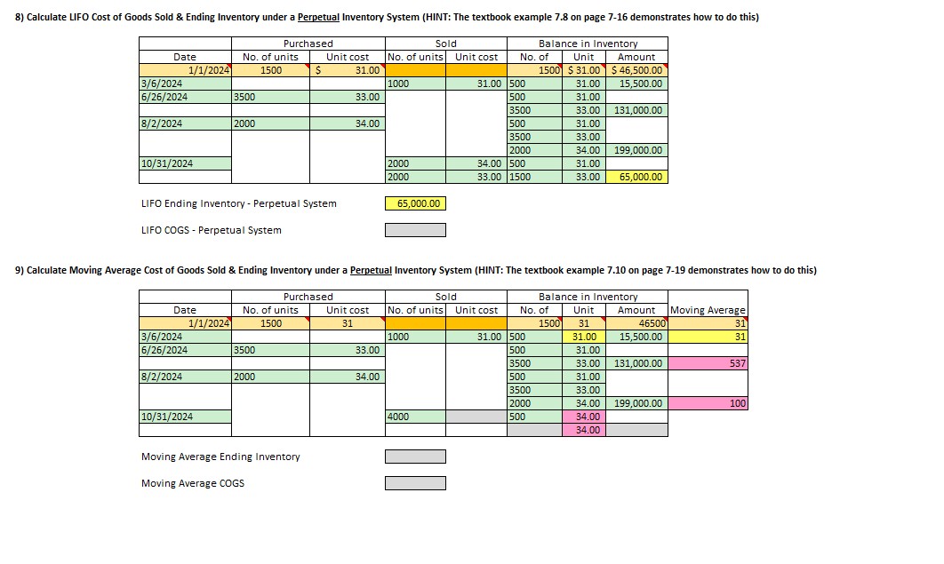 Solved 8) ﻿Calculate LIFO Cost of Goods Sold & Ending | Chegg.com