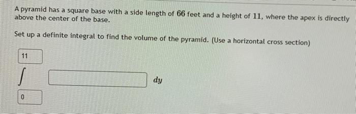 Solved A pyramid has a square base with a side length of 66 | Chegg.com