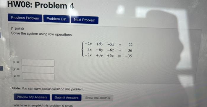 Solved (1 point) Solve the system using row operations. | Chegg.com
