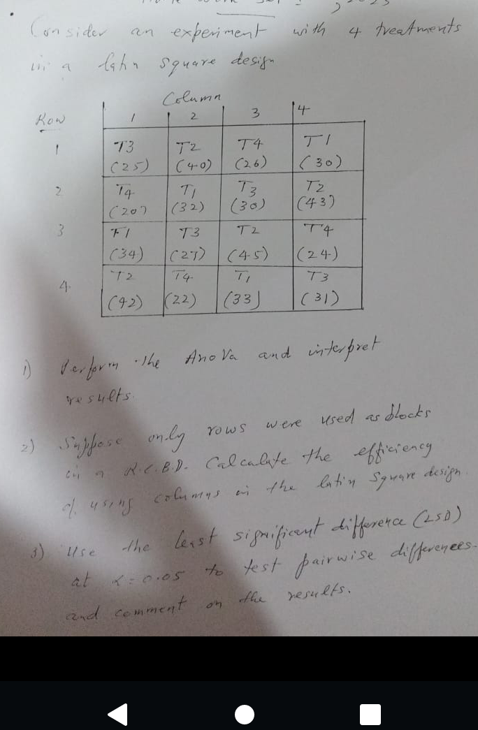 Solved Consider an experiment with 4 treatments ii. a lahn | Chegg.com