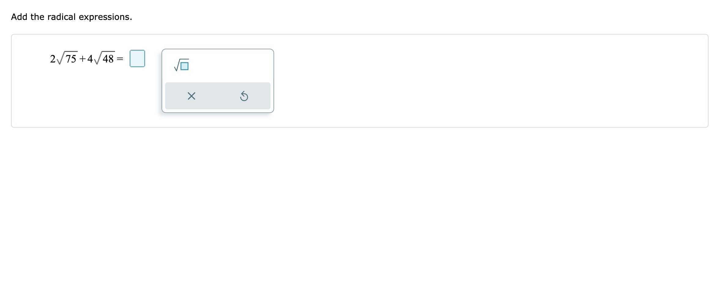 Solved Add the radical expressions.2752+4482= | Chegg.com