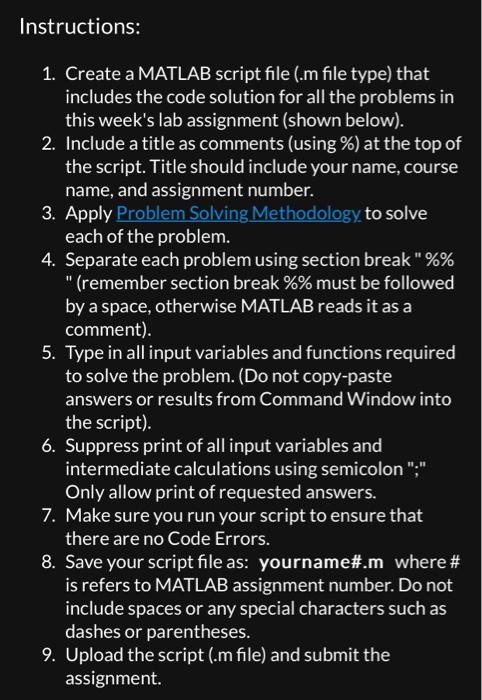 Solved 1. Create MATLAB code to perform the following | Chegg.com