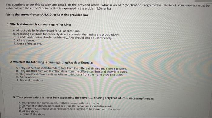 Solved What Is An Api Application Programming Interface