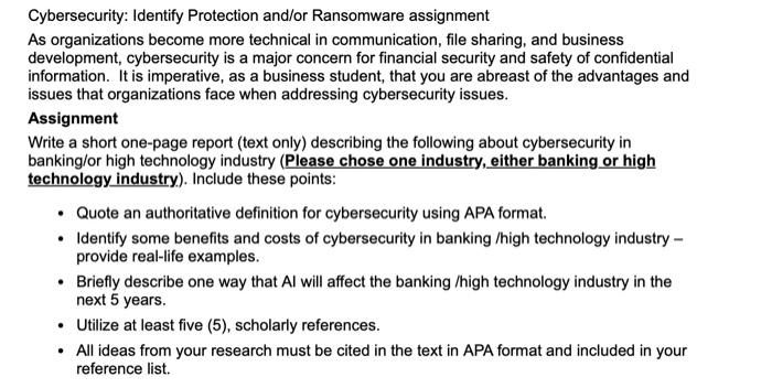 Solved Cybersecurity Identify Protection Andor Ransomware 