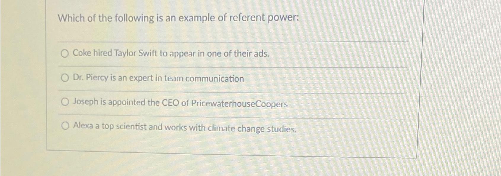 Solved Which of the following is an example of referent | Chegg.com