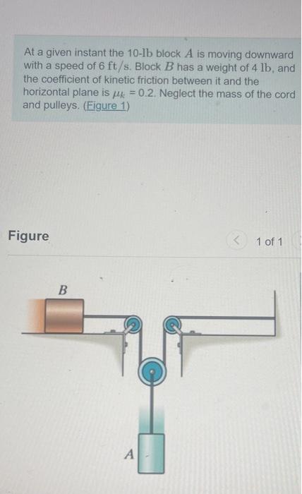 Solved At a given instant the 10-lb block A is moving | Chegg.com