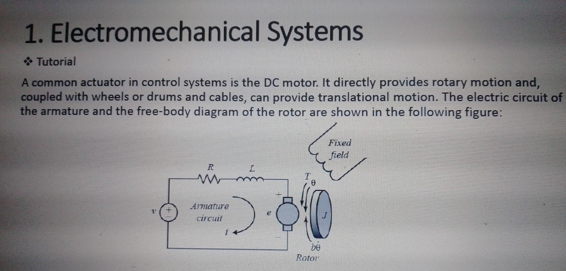 Solved 1. Electromechanical Systems * Tutorial A common | Chegg.com
