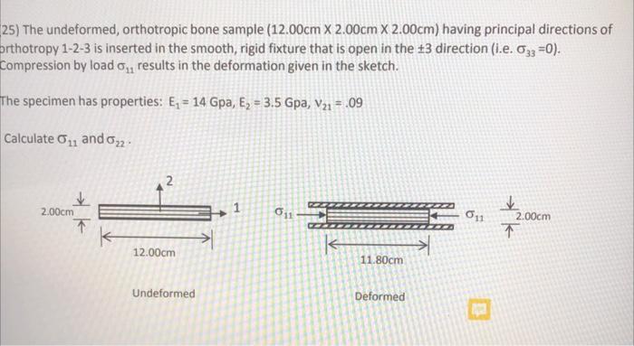 Solved 25) The undeformed, orthotropic bone sample (12.00 | Chegg.com