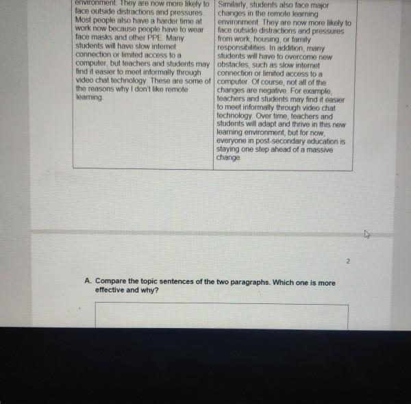 PART 1 - Evaluate a Paragraph Your Task: Read the two | Chegg.com