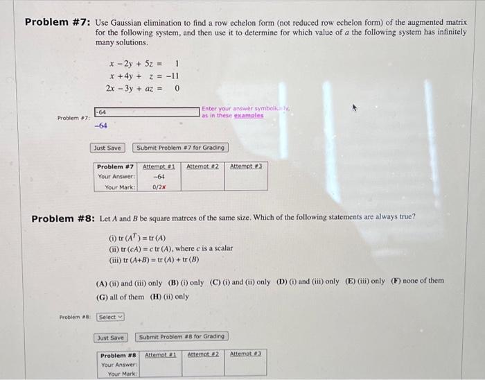 Solved blem \#7: Use Gaussian elimination to find a row | Chegg.com